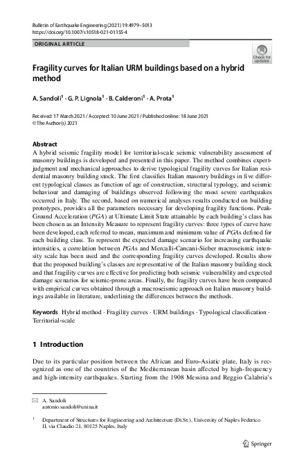 (PDF) Fragility curves for Italian URM buildings based on a hybrid method | Gian Piero Lignola ...
