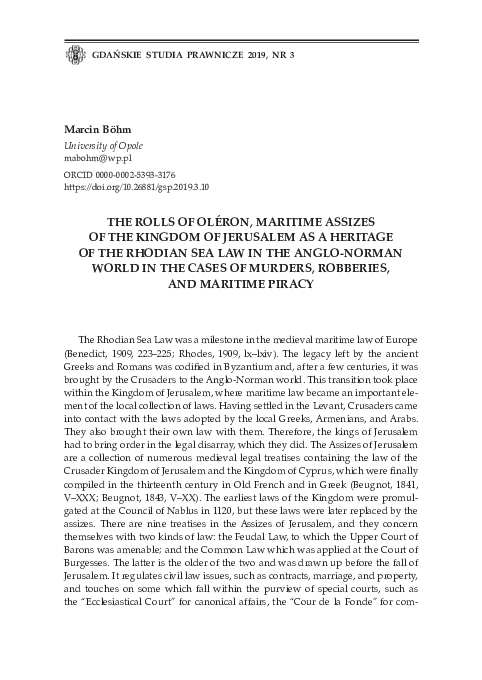 (PDF) The Rolls of Oléron, Maritime Assizes of the Kingdom of jerusalem ...