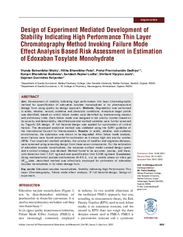 (PDF) Design of Experiment Mediated Development of Stability Indicating High Performance Thin ...