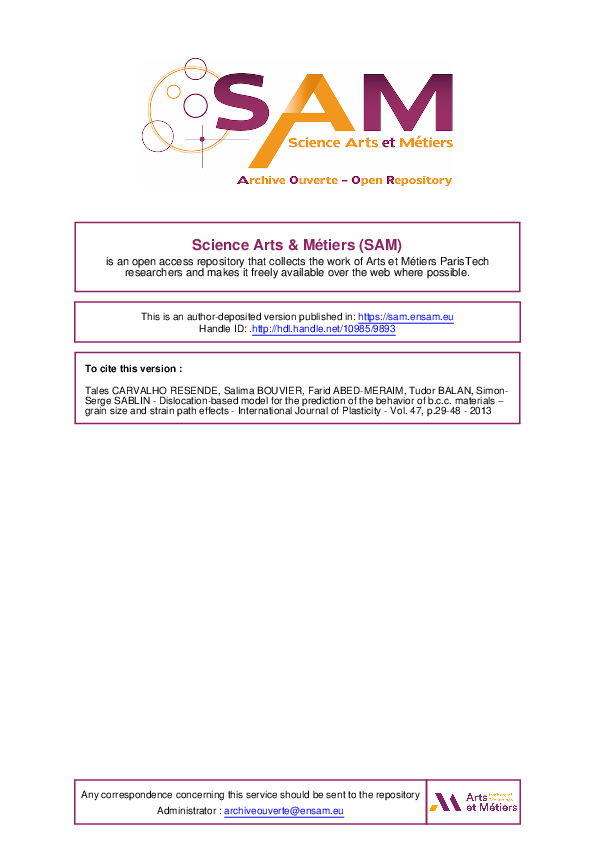 (PDF) Dislocation-based model for the prediction of the behavior of b.c.c. materials – Grain ...