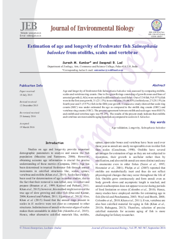 (PDF) Estimation of age and longevity of freshwater fish from otoliths , scales and vertebrae ...