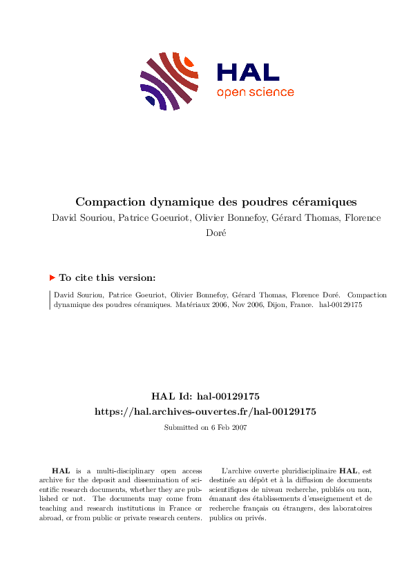 (PDF) Compaction dynamique des poudres céramiques