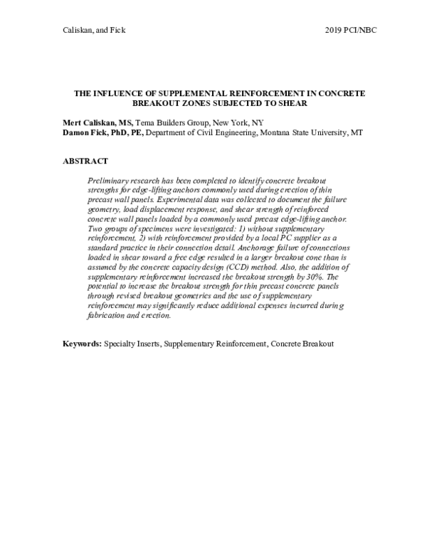 (PDF) The Influence of Supplemental Reinforcement in Concrete Breakout ...