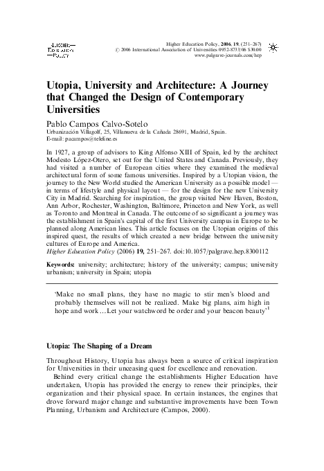 (PDF) Utopia, University and Architecture: A Journey that Changed the ...