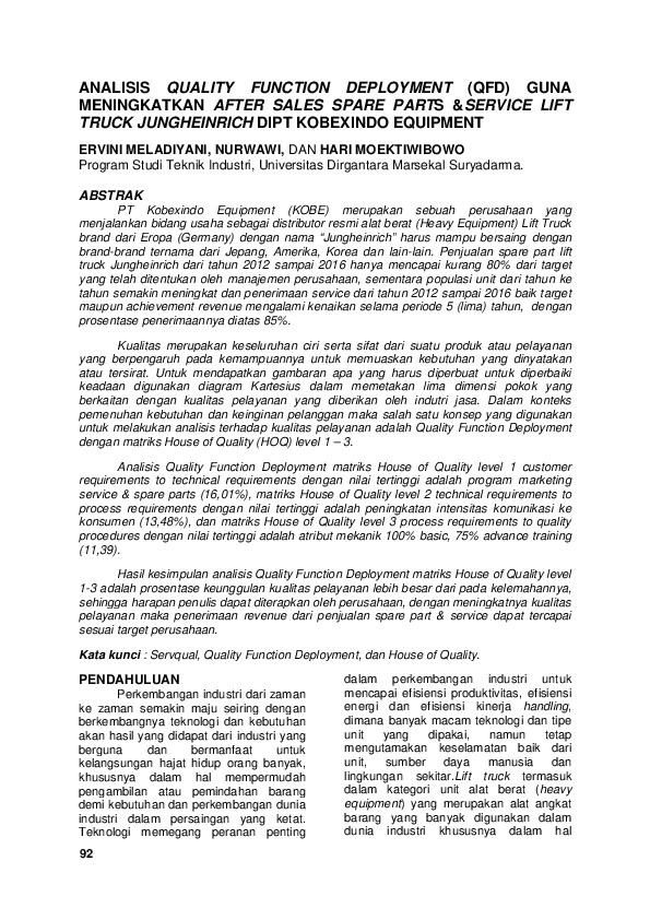 (PDF) Analisis Quality Function Deployment (QFD) Guna Meningkatkan After Sales Spare Parts ...