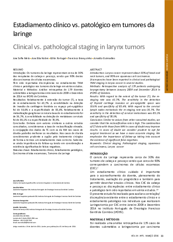 (PDF) Estadiamento clínico vs. Patológico em tumores da Laringe | ANA ...