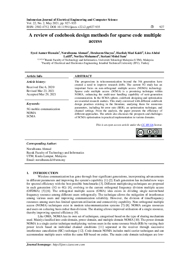 Pdf A Review Of Codebook Design Methods For Sparse Code Multiple Access Indonesian Journal