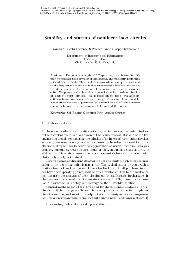 (PDF) Stability and Startup of Non Linear Loop Circuits