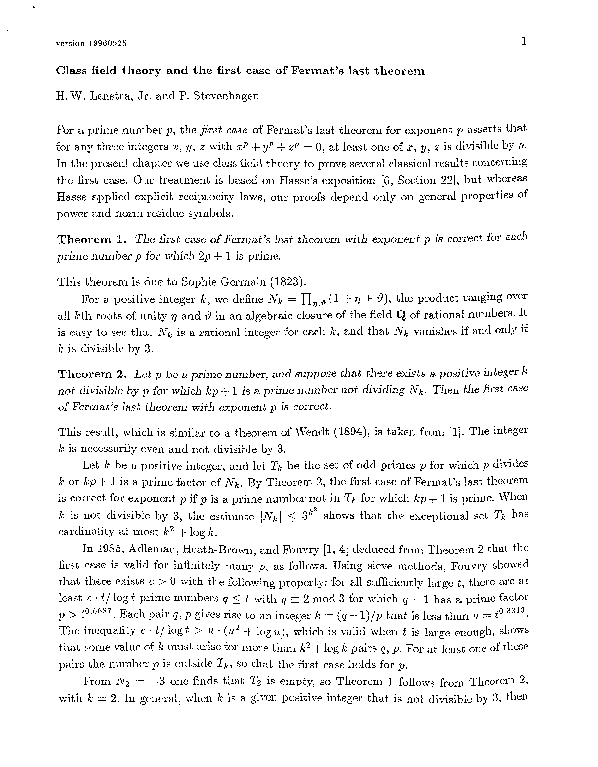 (PDF) Class Field Theory and the First Case of Fermat’s Last Theorem
