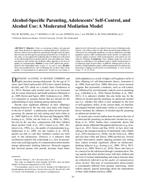 (PDF) Alcohol-Specific Parenting, Adolescents' Self-Control, and ...