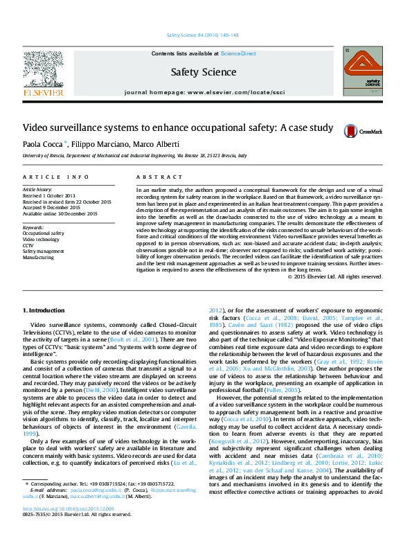 (PDF) Video surveillance systems to enhance occupational safety: A case ...