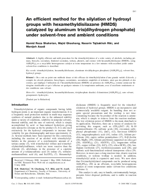 (PDF) An efficient method for the silylation of hydroxyl groups with ...