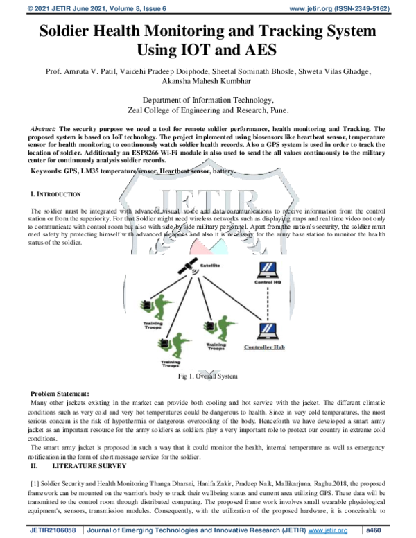 (PDF) Soldier Health Monitoring and Tracking System Using IOT and AES