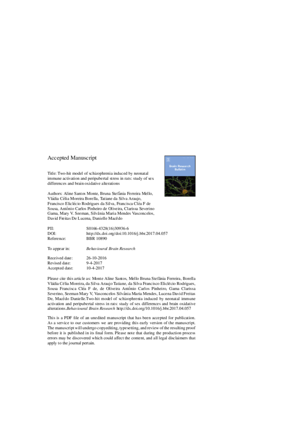 (PDF) Two-hit model of schizophrenia induced by neonatal immune ...