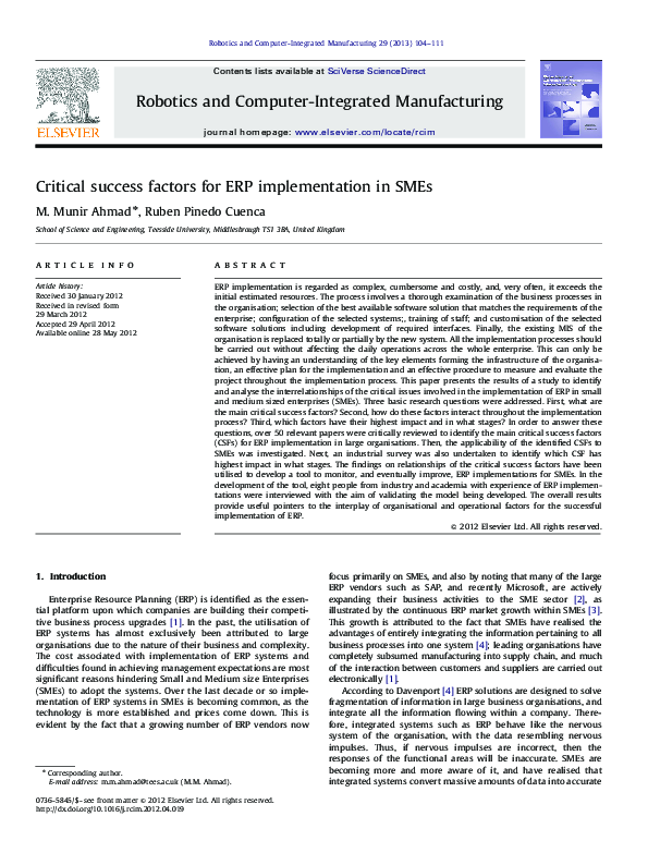 (PDF) Critical Success Factors for ERP Implementation in Sector Public: an Analysis based on ...