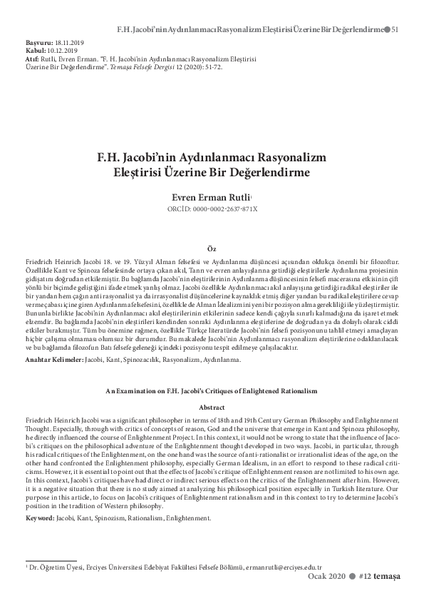 (PDF) F. H. Jacobi’nin Aydınlanmacı Rasyonalizm Eleştirisi Üzerine Bir ...