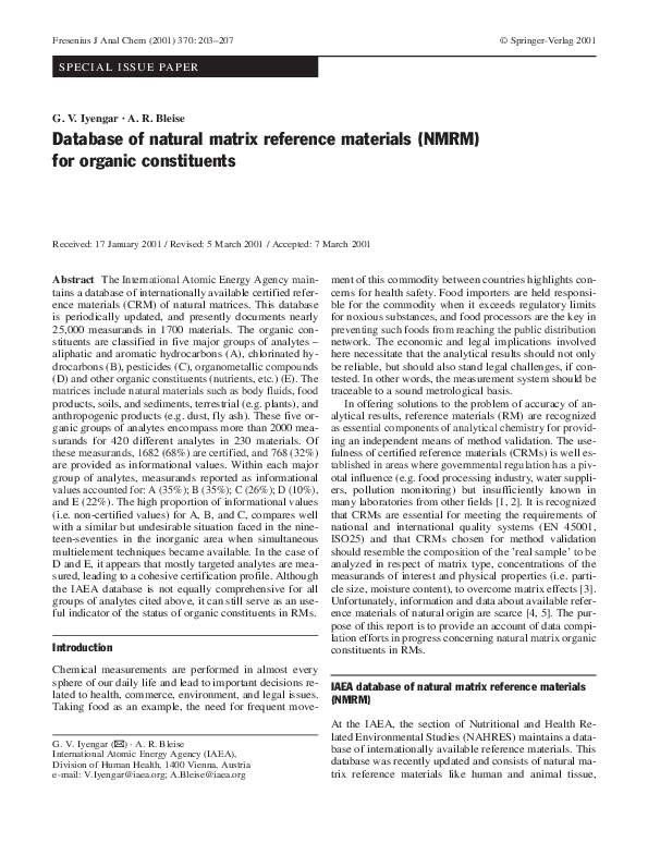 (PDF) Database of natural matrix reference materials (NMRM) for organic ...