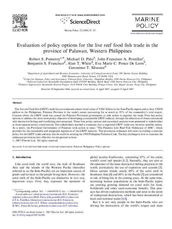 (PDF) Evaluation of policy options for the live reef food fish trade in ...