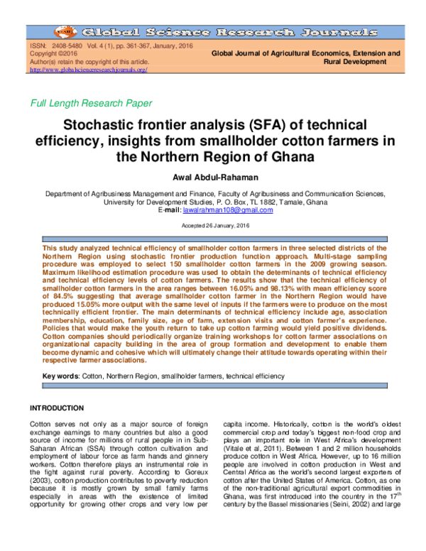 (PDF) Stochastic frontier analysis (SFA) of technical efficiency, insights from smallholder ...