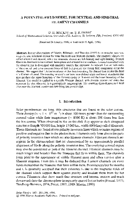 (PDF) A potential-field model for dextral and sinistral filament channels