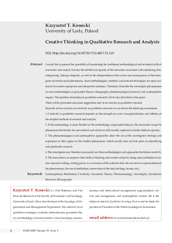 (PDF) Creative Thinking in Qualitative Research and Analysis