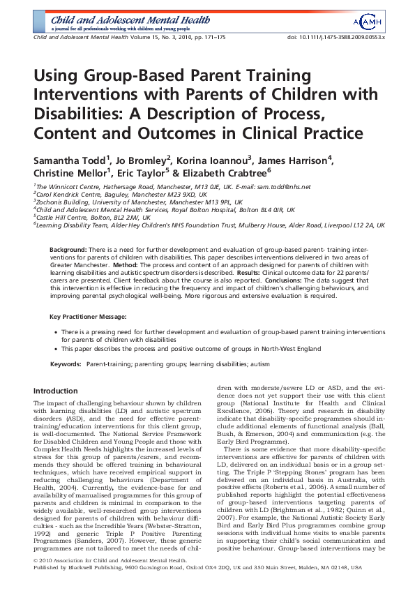 (PDF) Using Group-Based Parent Training Interventions with Parents of ...