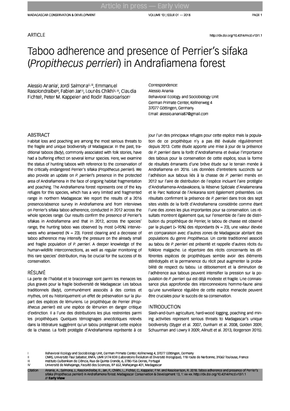 (PDF) Taboo adherence and presence of Perrier’s sifaka ( Propithecus ...