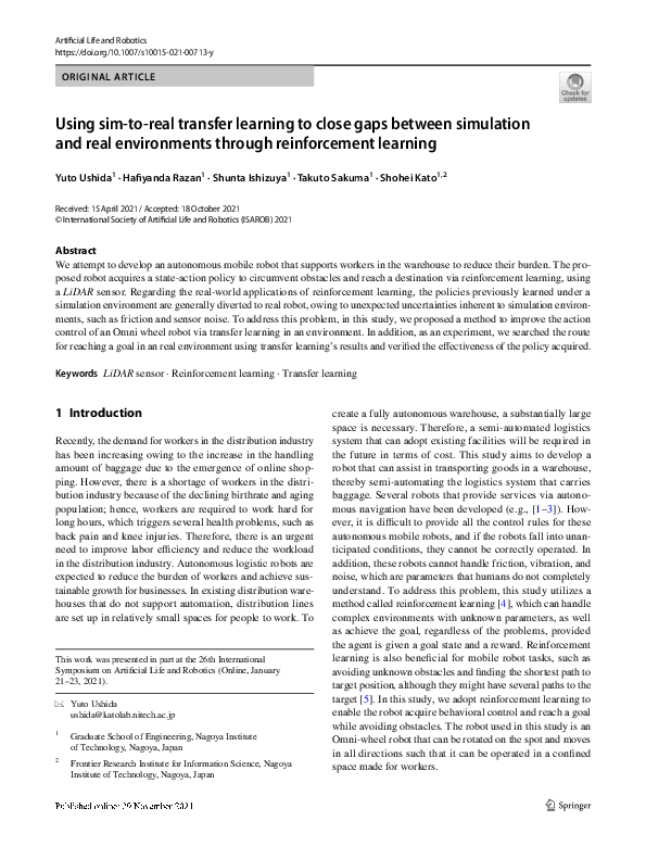 Pdf Using Sim To Real Transfer Learning To Close Gaps Between