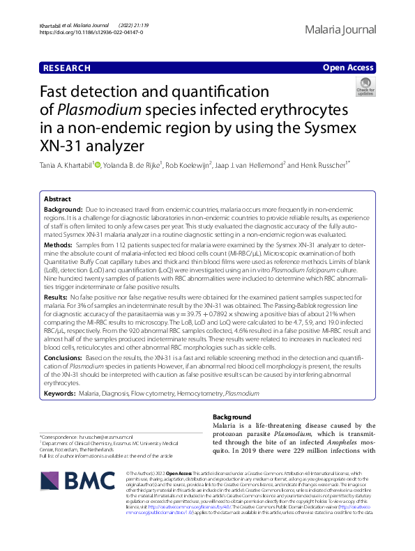 (PDF) Fast detection and quantification of Plasmodium species infected ...
