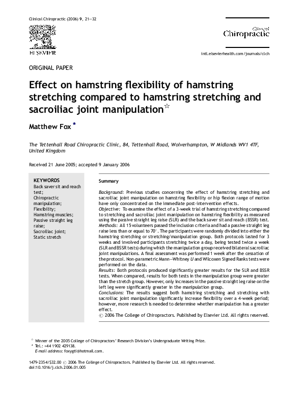 Pdf Effect On Hamstring Flexibility Of Hamstring Stretching Compared To Hamstring Stretching