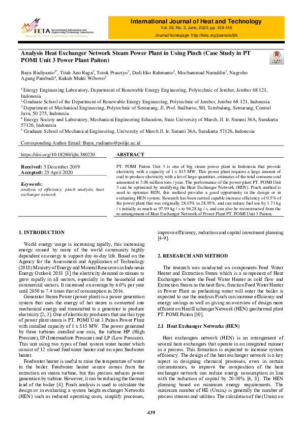 (PDF) Analysis Heat Exchanger Network Steam Power Plant in Using Pinch ...