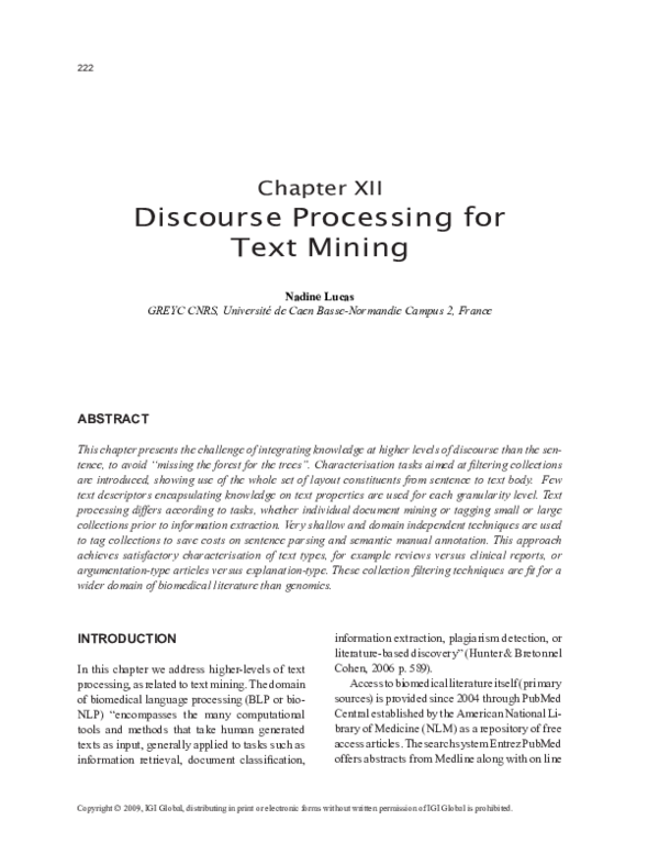 (PDF) Discourse Processing for Text Mining