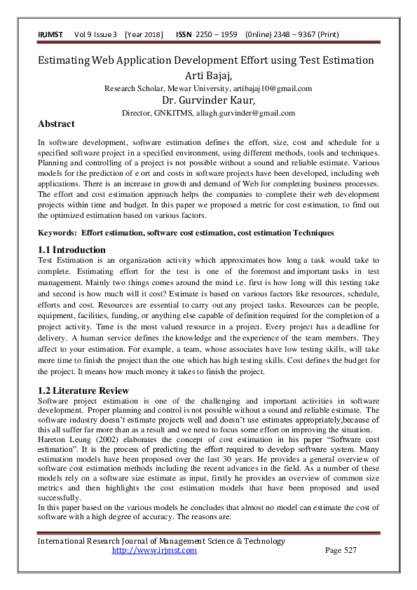 (PDF) Estimating Web Application Development Effort using Test Estimation