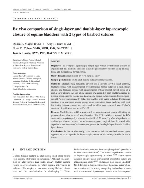 (PDF) Ex vivo comparison of single-layer and double-layer laparoscopic ...