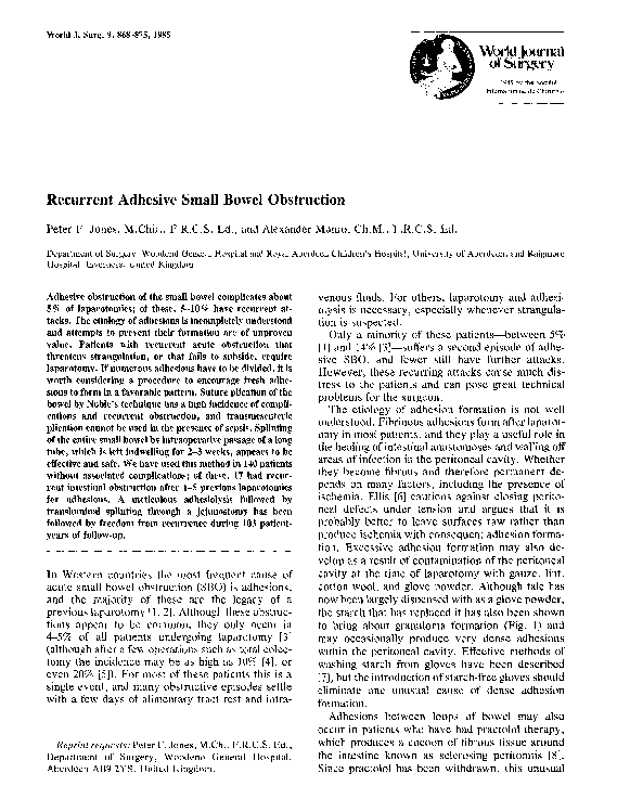 (PDF) Recurrent adhesive small bowel obstruction