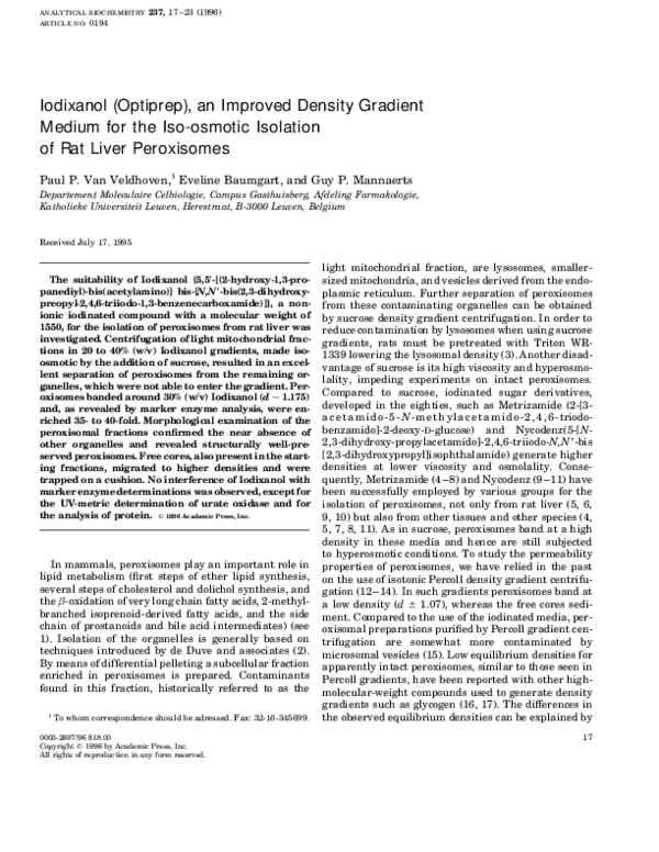 (PDF) Iodixanol (Optiprep), an Improved Density Gradient Medium for the ...