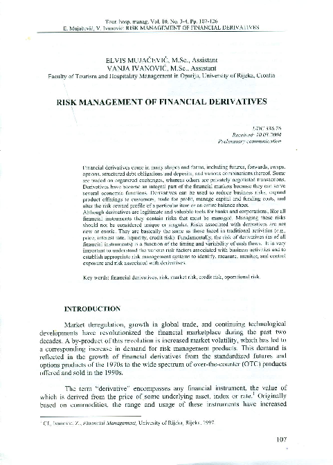 (PDF) Risk Management of Financial Derivatives