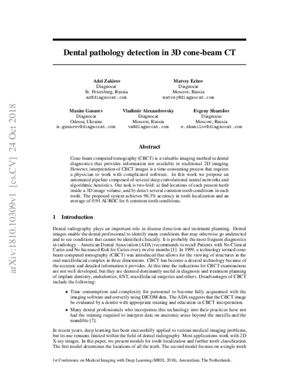 (PDF) Dental pathology detection in 3D cone-beam CT