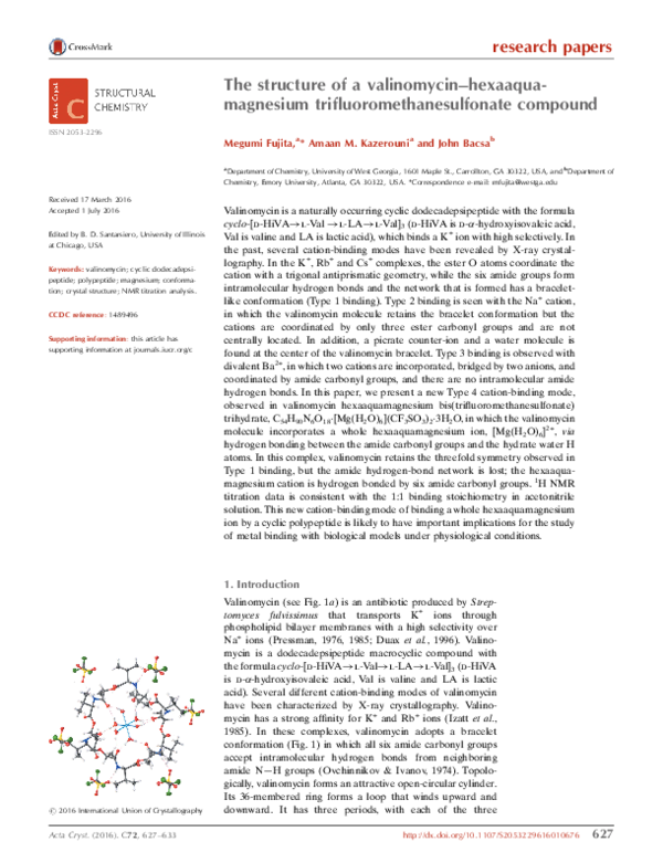 (PDF) Valinomycin Complex with Mg and Its Structure