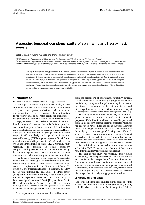 Pdf Assessing Temporal Complementarity Of Solar Wind And Hydrokinetic Energy