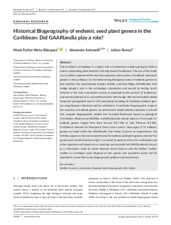 (PDF) Historical Biogeography of endemic seed plant genera in the ...