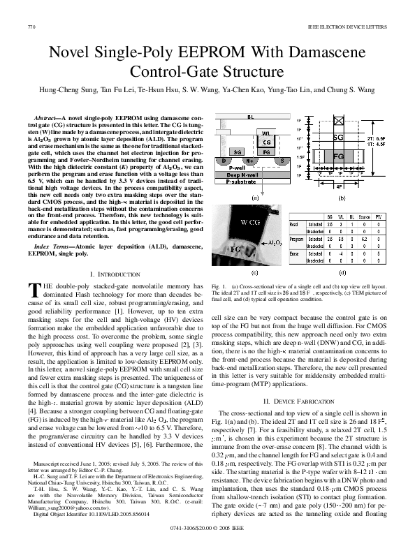 (PDF) Novel single-poly EEPROM with damascene control-gate structure