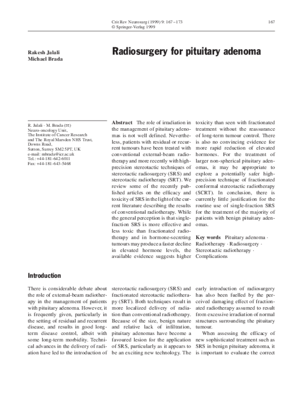 (PDF) Radiosurgery for pituitary adenoma