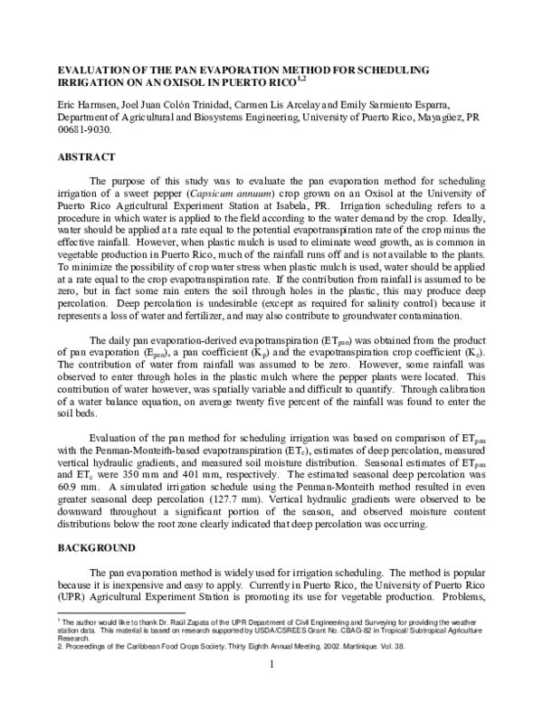 (PDF) Evaluation of the Pan Evaporation Method for Scheduling ...