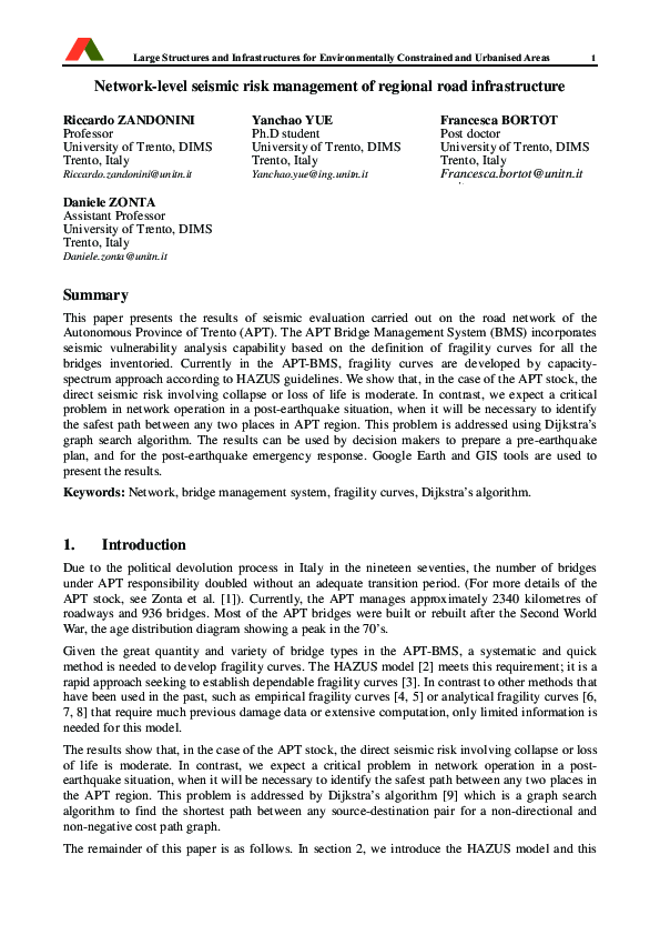 (PDF) Network-level seismic risk management of regional road infrastructure
