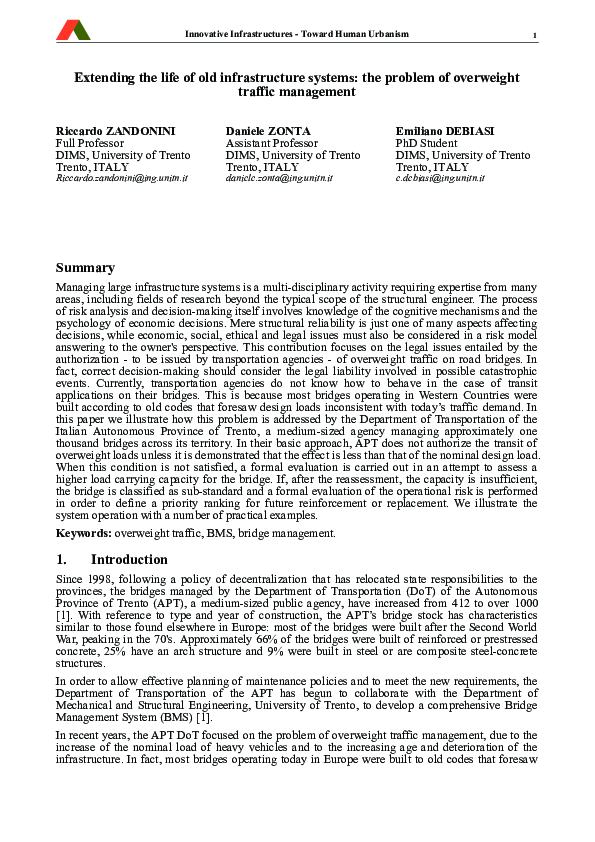 (PDF) Extending the life of old infrastructure systems: the problem of ...