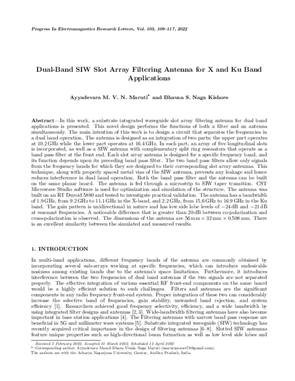 (PDF) Dual-Band Siw Slot Array Filtering Antenna for X and Ku Band Applications