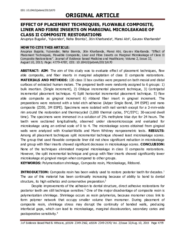 Pdf Effect Of Placement Techniques Flowable Composite Liner And
