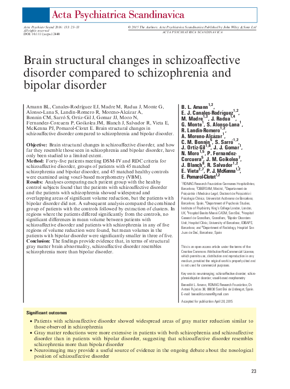 (PDF) Brain structural changes in schizoaffective disorder compared to ...