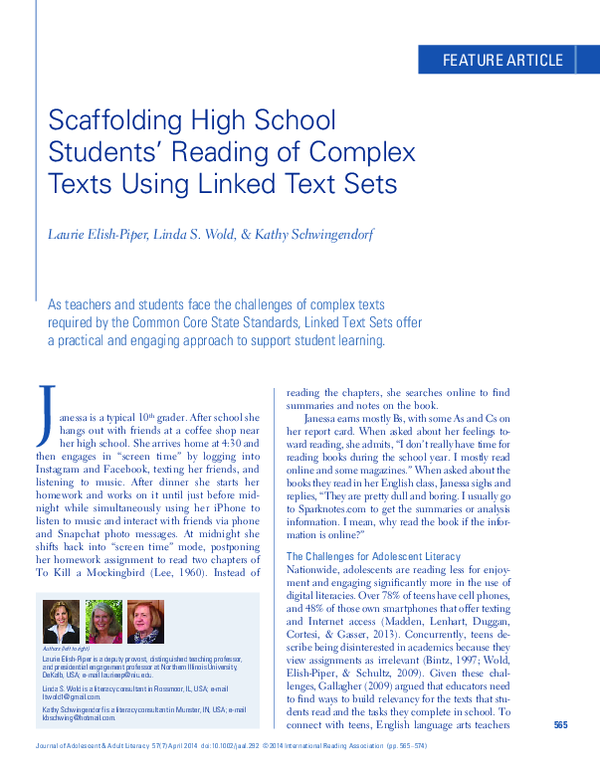 (PDF) Scaffolding High School Students’ Reading of Complex Texts Using Linked Text Sets